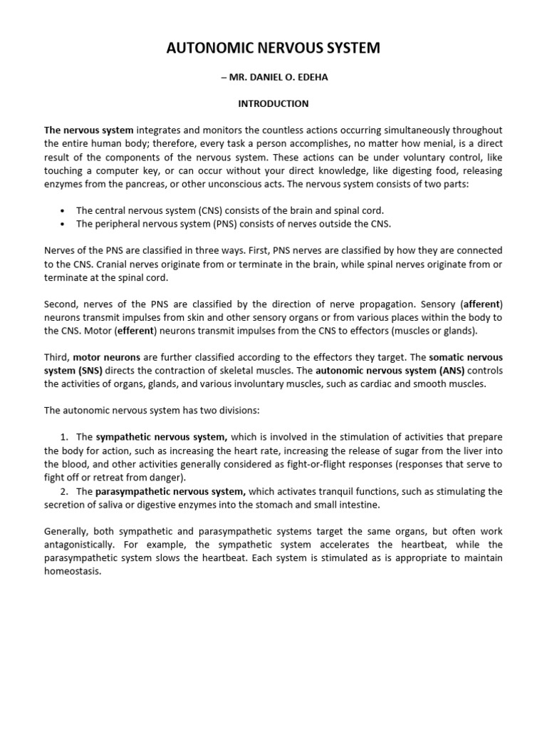 Autonomic Nervous System-Note | PDF | Autonomic Nervous System ...