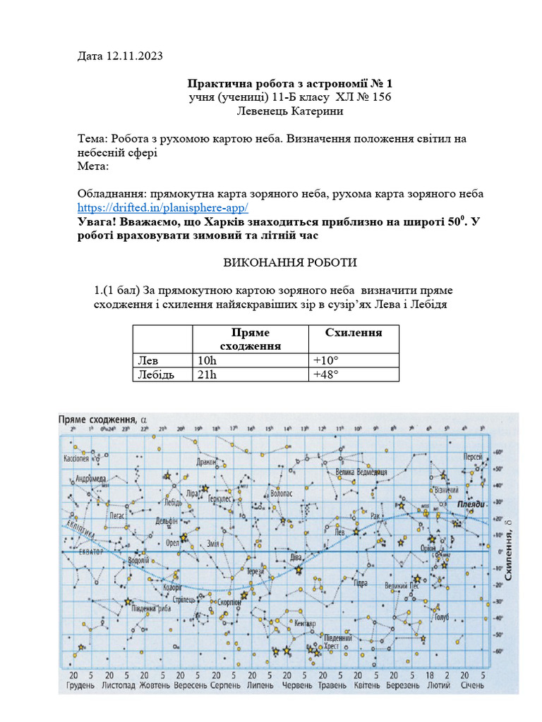 11 клас Практична робота з астрономії № 1 Pdf