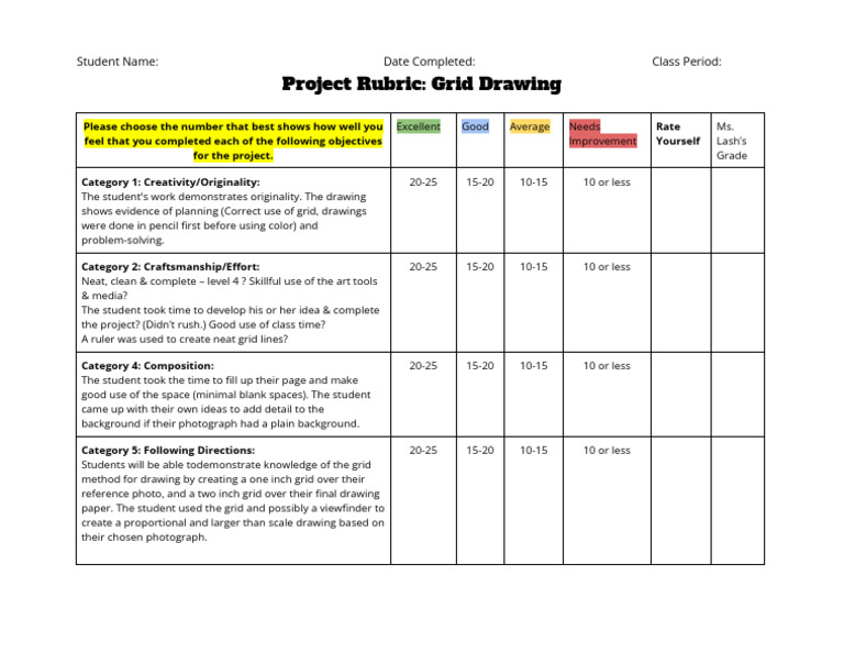 Grid Drawing Rubric 1 | PDF