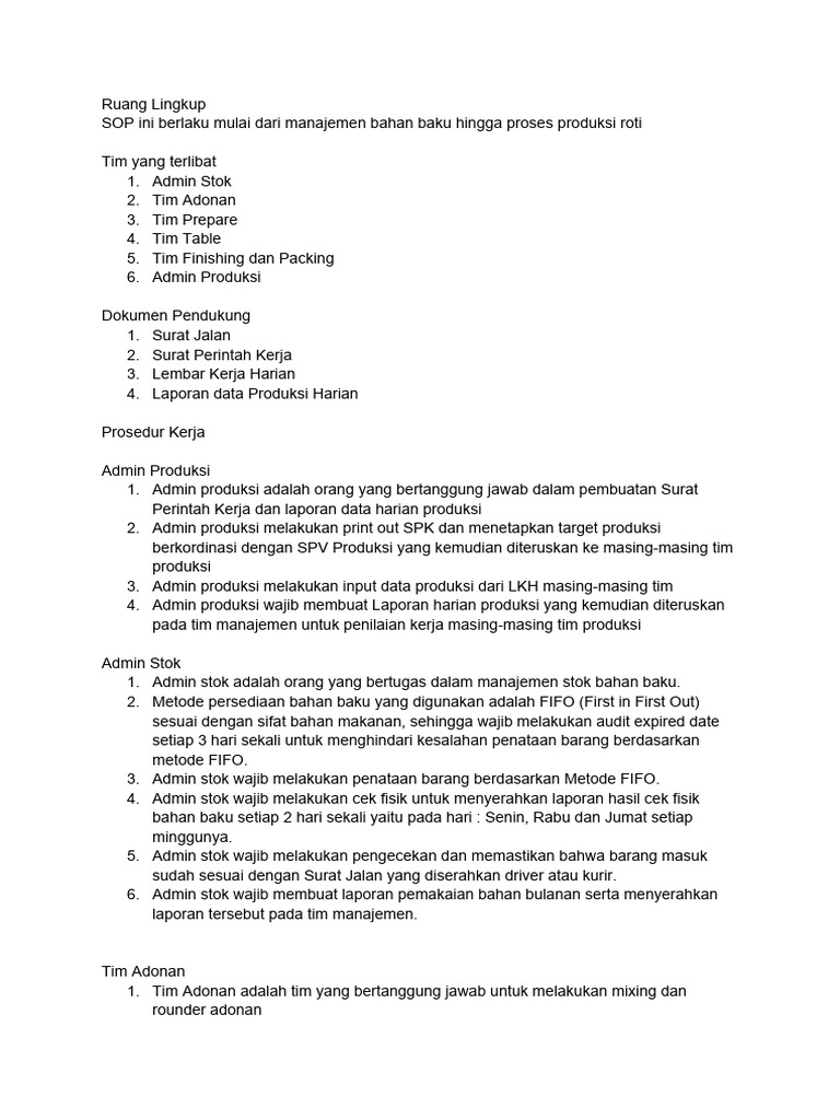 Draft SOP Produksi Terbaru | PDF