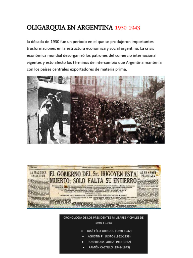 Oligarquia en Argentina 1930 1943 | PDF