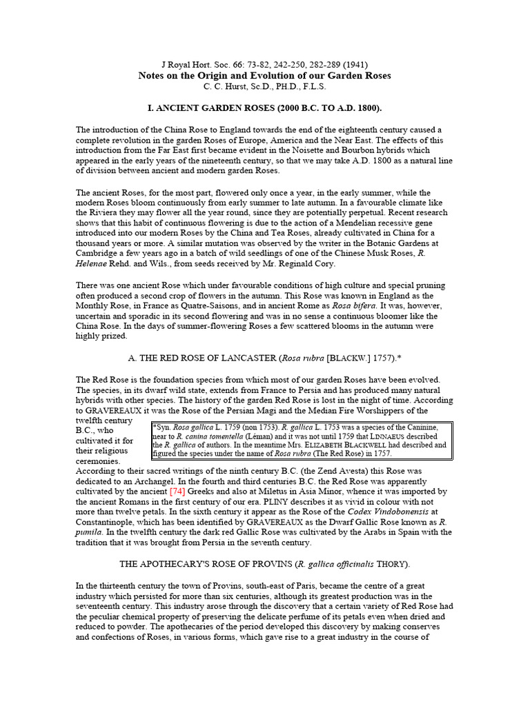 Hurst's Notes On The Origin and Evolution of Our Garden Roses | PDF ...