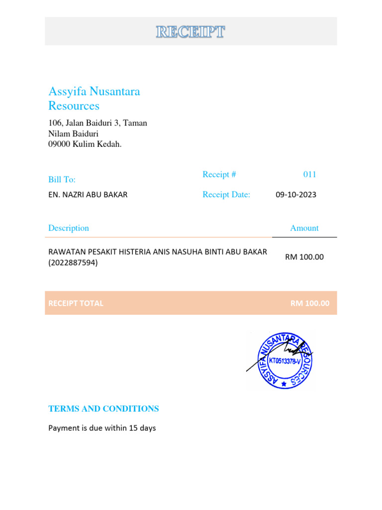 Resit Rawatan Anis Nasuha 2 | PDF