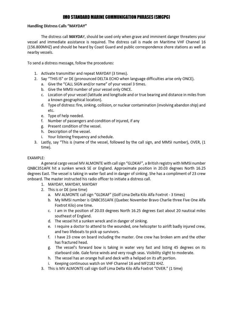 Imo Standard Marine Communication Phrases | PDF | Maritime Incidents ...