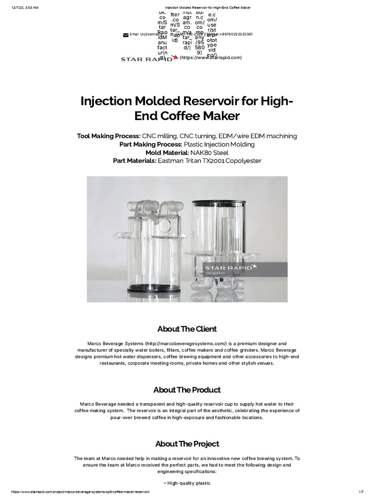 Injection Molded Reservoir For High-End Coffee Maker | PDF | Secondary ...