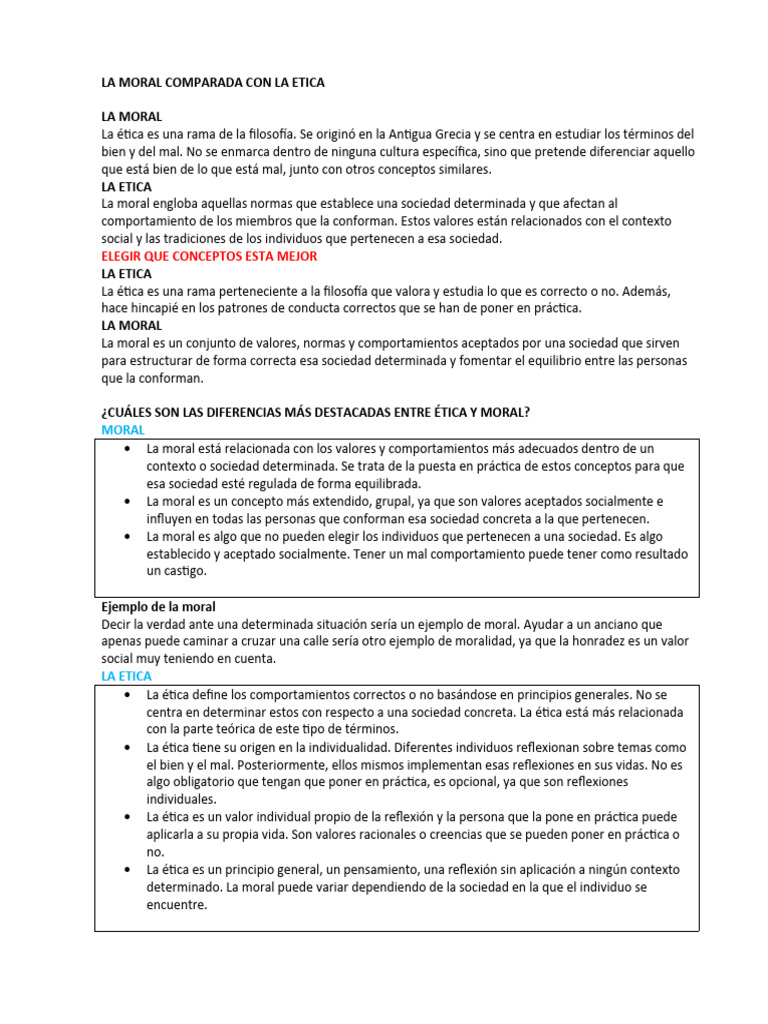 La Moral Comparada Con La Etica | PDF | Moralidad | Comportamiento