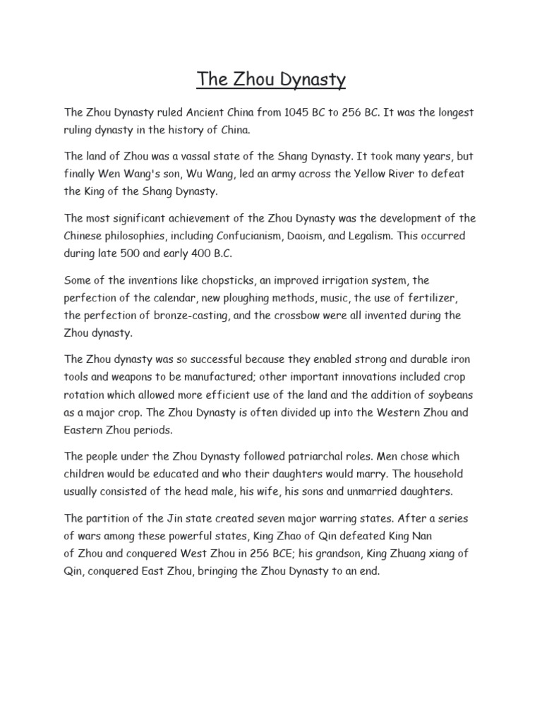 Achievements of the Zhou Dynasty | PDF | Social Science | History
