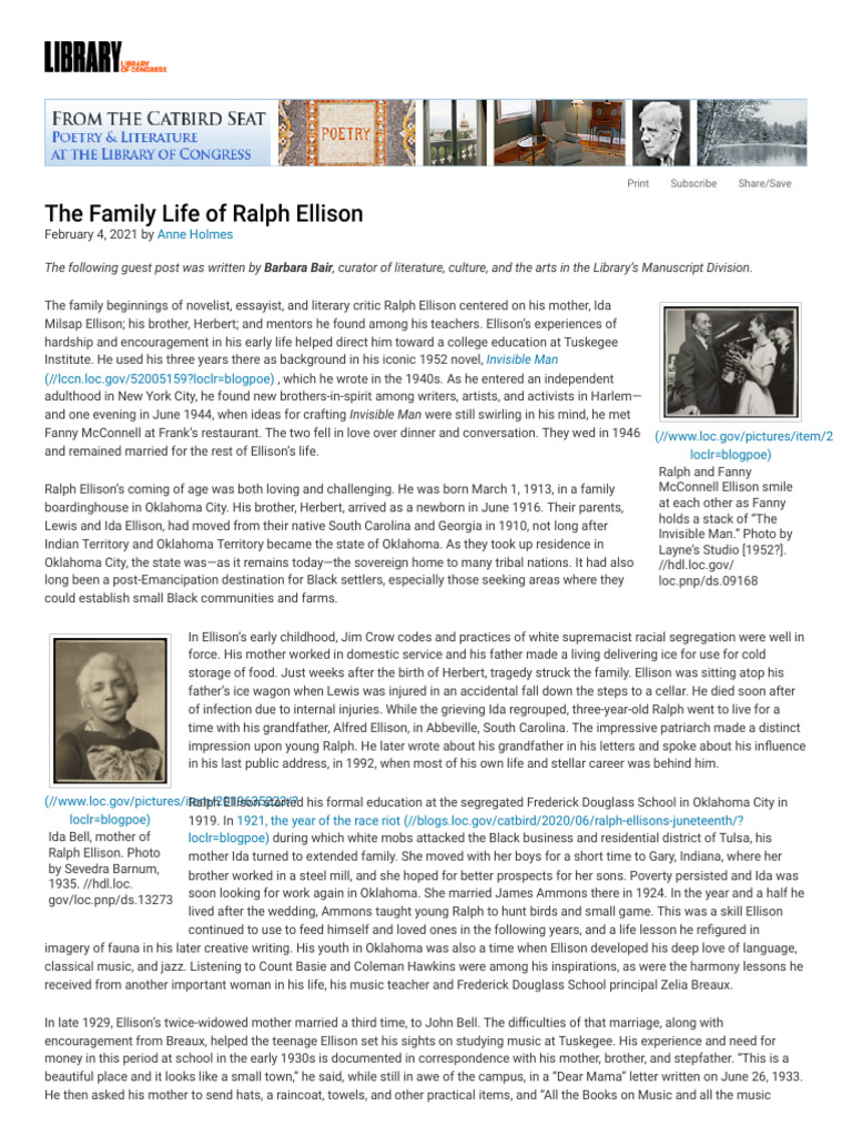 The Family Life of Ralph Ellison | PDF | Social Science | Classics