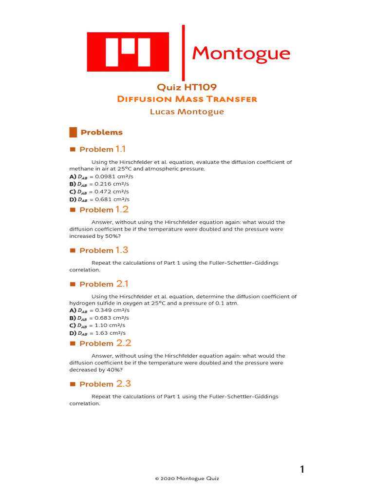 Diffusion Mass Transfer Solved Problems | Download Free PDF | Diffusion ...
