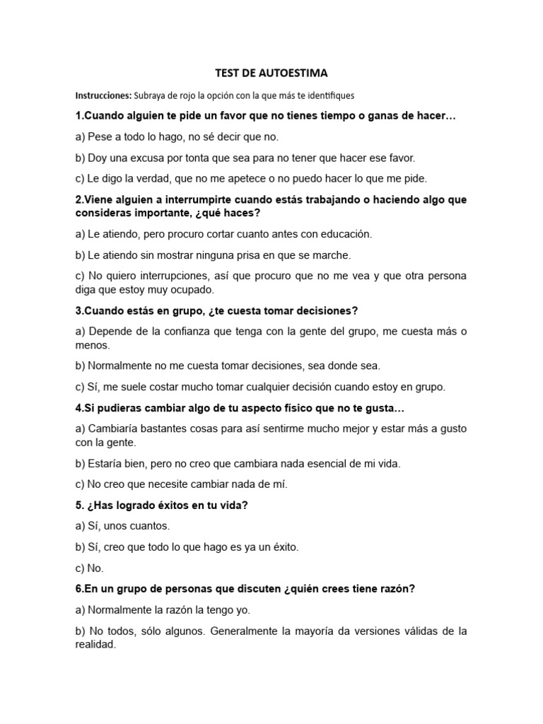 TEST-DE-AUTOESTIMA | PDF