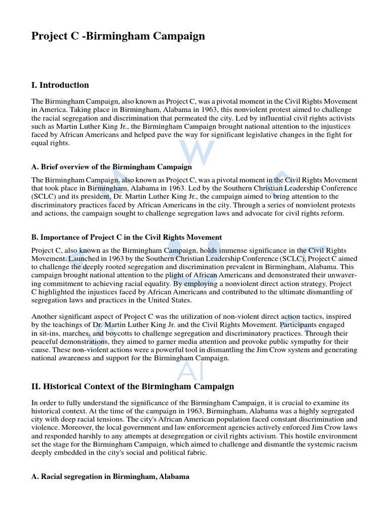 Project C: Birmingham Campaign Overview | PDF | Martin Luther King Jr ...
