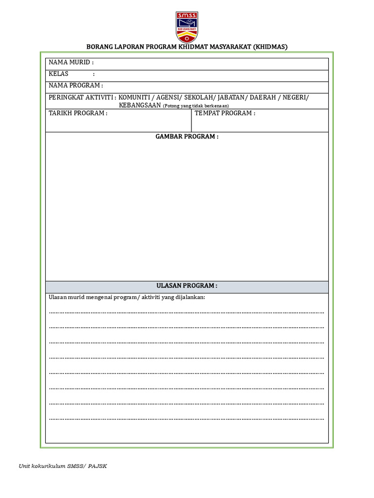 Borang Laporan Program Khidmat Masyarakat (Khidmas) | PDF