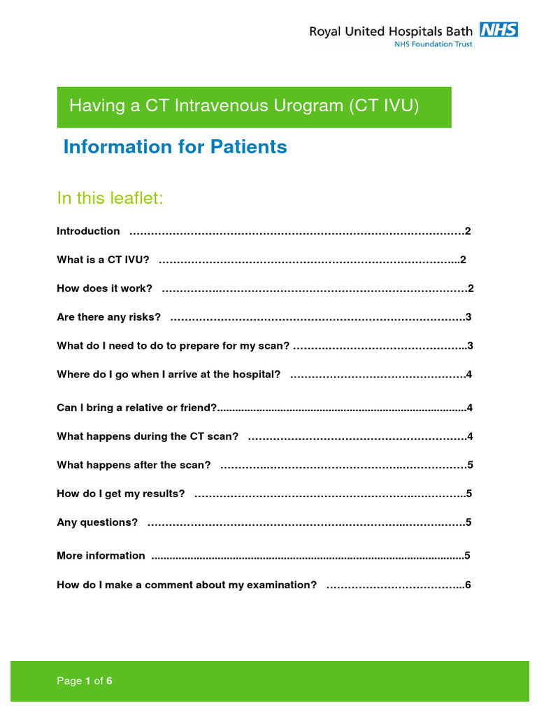CT IVU Guide for Patients | PDF | Ct Scan | Radiology