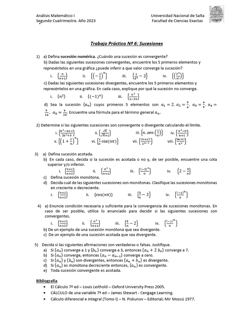 TP6 2023 | PDF | Secuencia | Límite (Matemáticas)