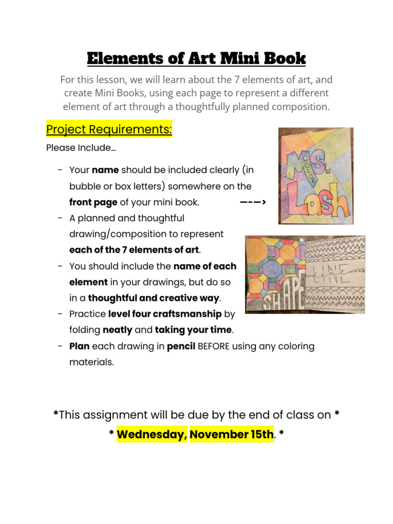 7 Elements of Art Mini Book Guide | PDF