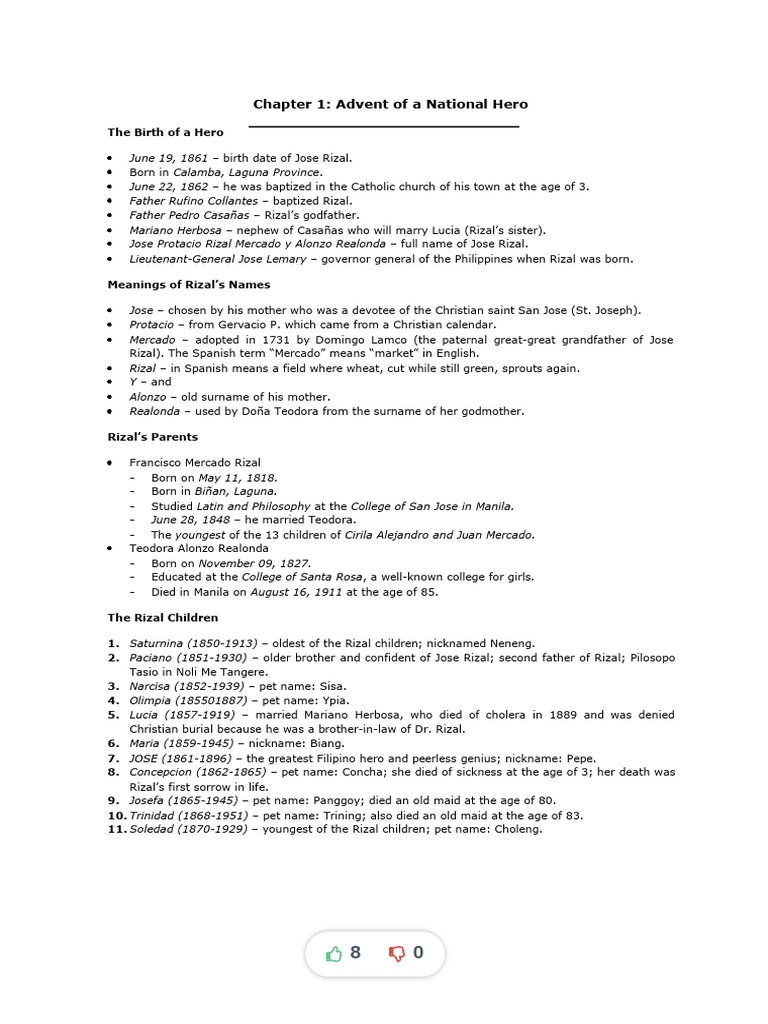 Rizal Summaries Chapter 1-7 | PDF