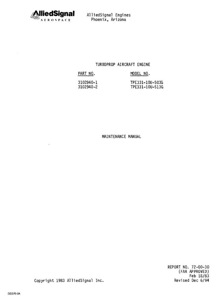 Garrett TPE-331-10 Maintenance Manual | PDF