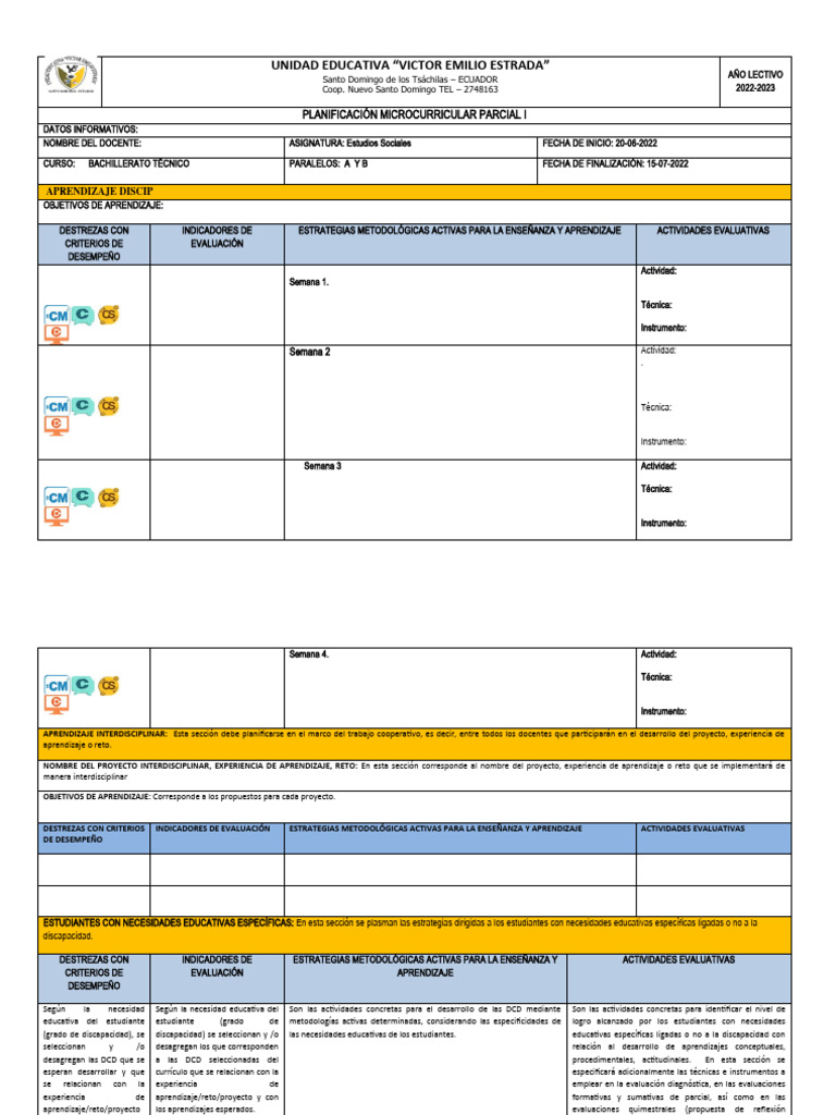 Micro Planificacion Estudios Sociales | PDF | Evaluación | Aprendizaje