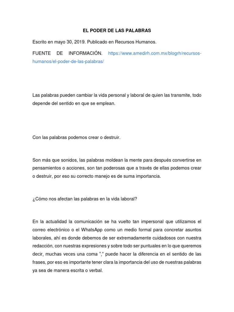 El Poder de Las Palabras | PDF | Comunicación