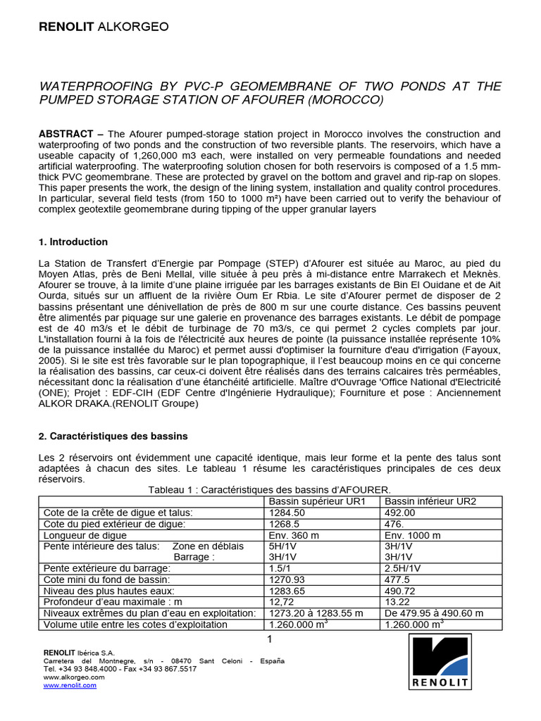 Étanchéité des bassins STEP Afourer | PDF | Digue | Lac de barrage