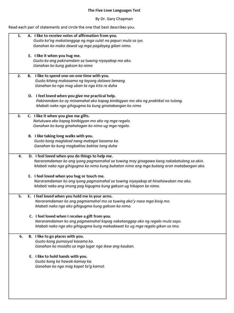 The Five Love Languages Test by Dr. Gary Chapman | PDF