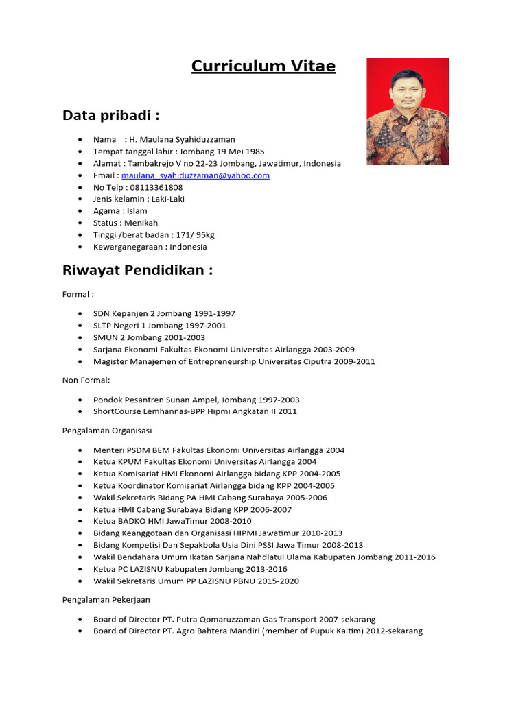 Curriculum Vitae HMS | PDF | Karier & Perkembangan | Kesehatan Holistik