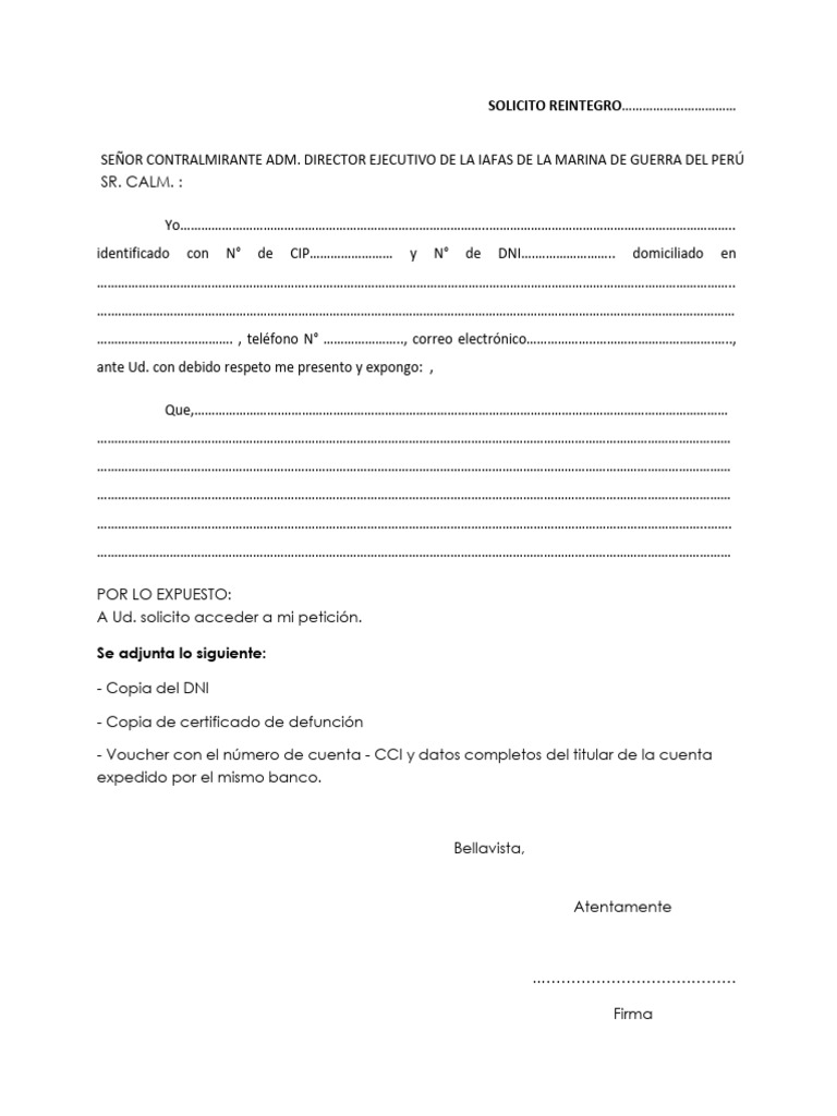 Formato de Solicitud de Reintegro 2023 | PDF