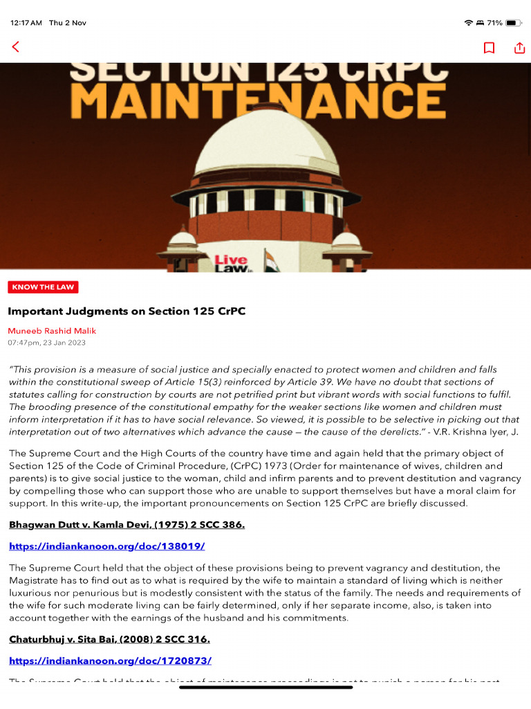 Important Judgement of Sec-125 CRPC | PDF