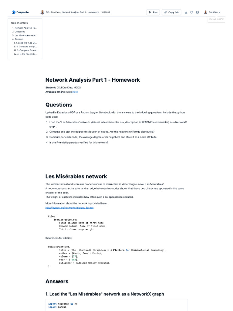 Deli Network Analysis Part 1 Homework Pdf