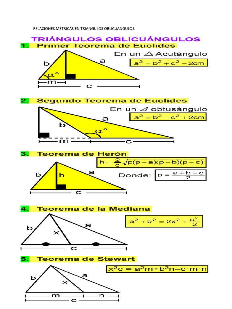 Relaciones Metricas en Triangulos Oblicuangulos | PDF | Triángulo | Matemáticas