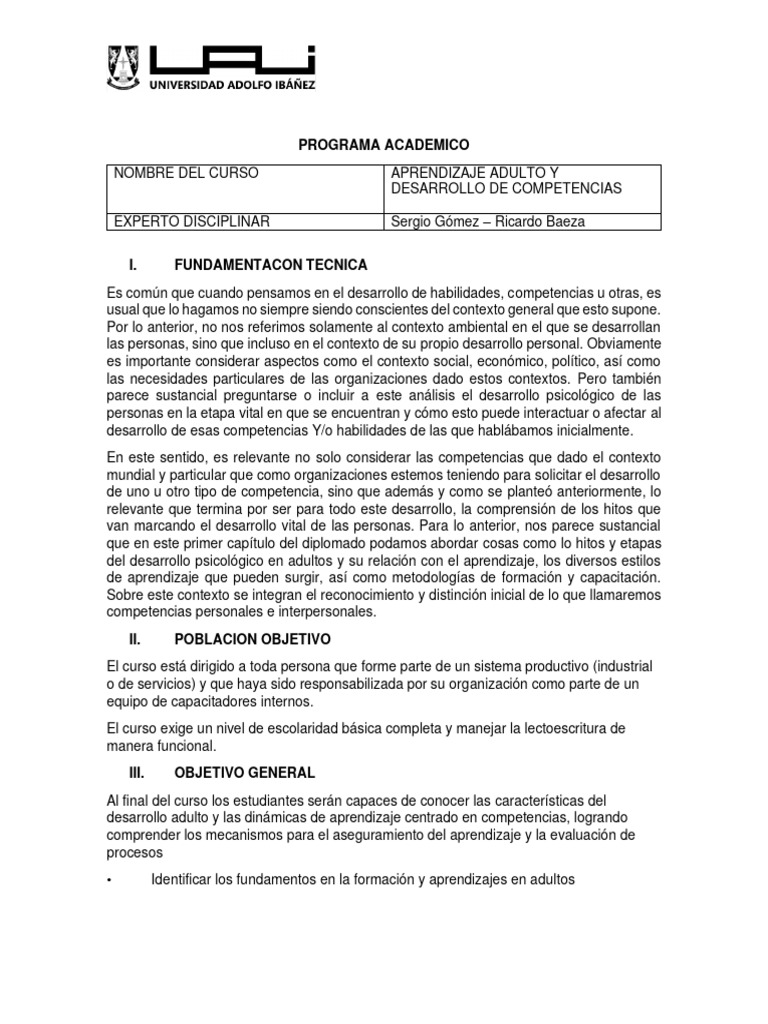 Syllabus Aprendizaje Adulto y Desarrollo de Competencias | PDF ... Syllabus Aprendizaje Adulto y Desarrollo de Competencias | PDF ...
