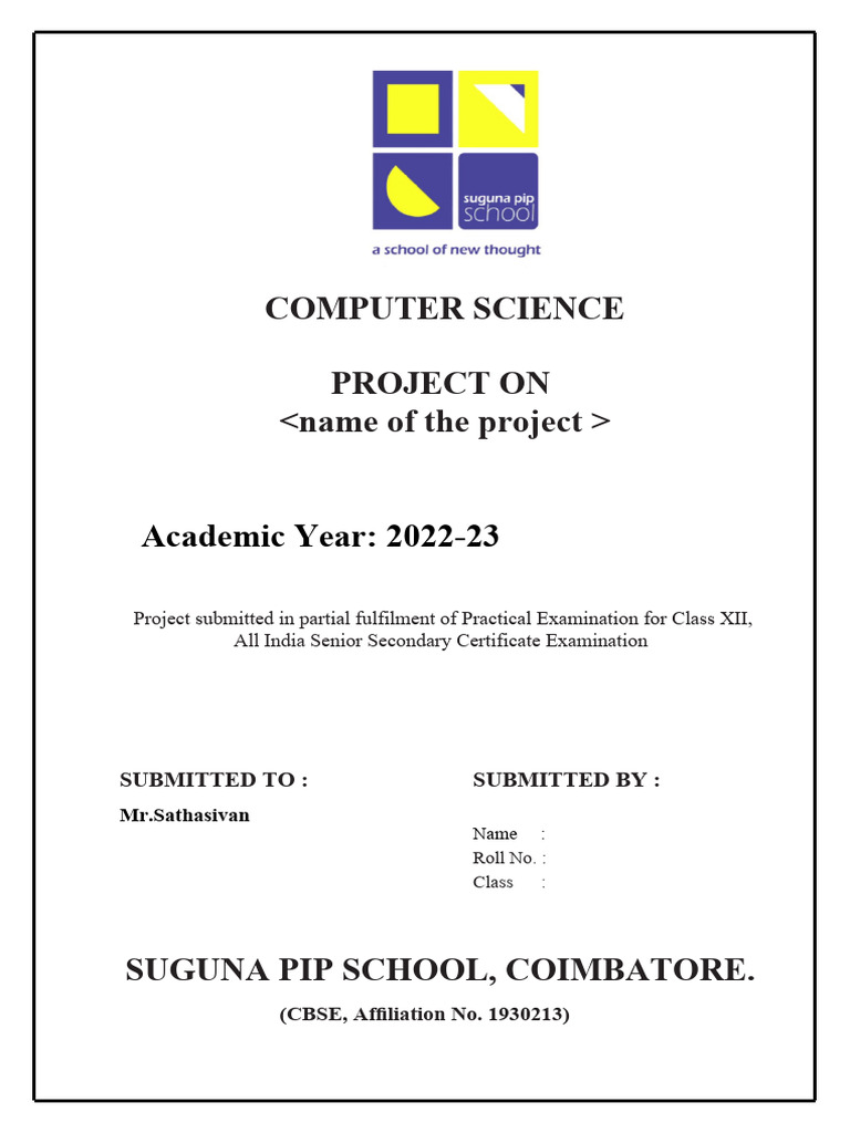 Class XII Computer Science Project Guide | PDF | Teachers | Learning