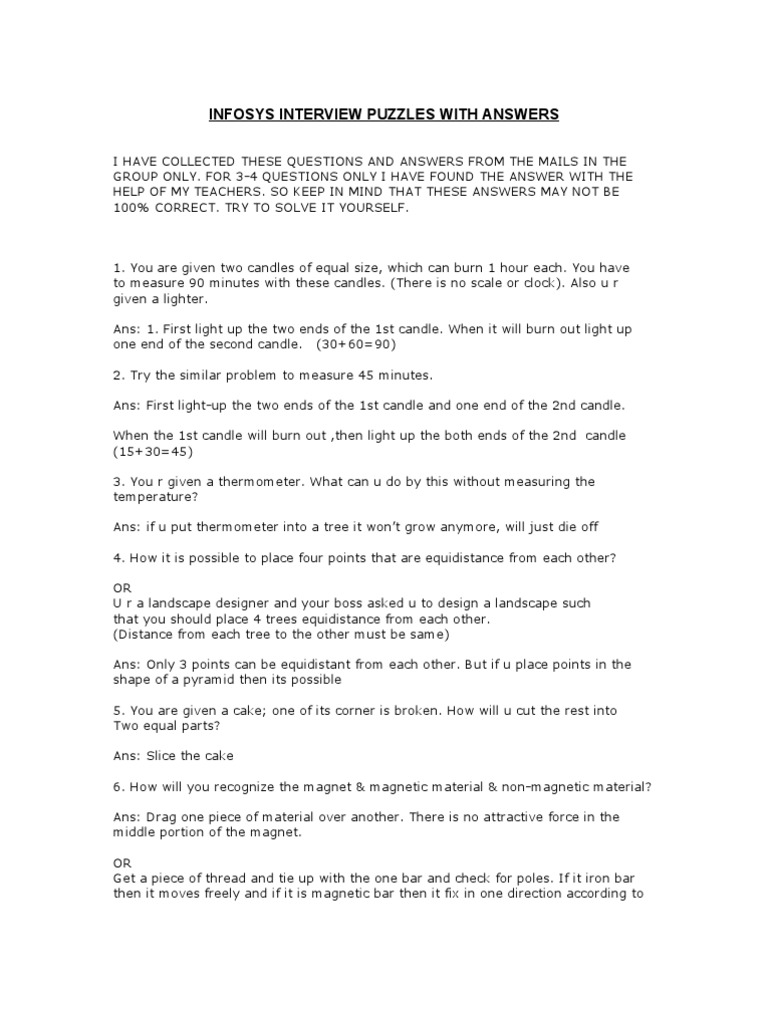 Infosys Interview Puzzles & Answers | PDF | Physical Quantities | Physics