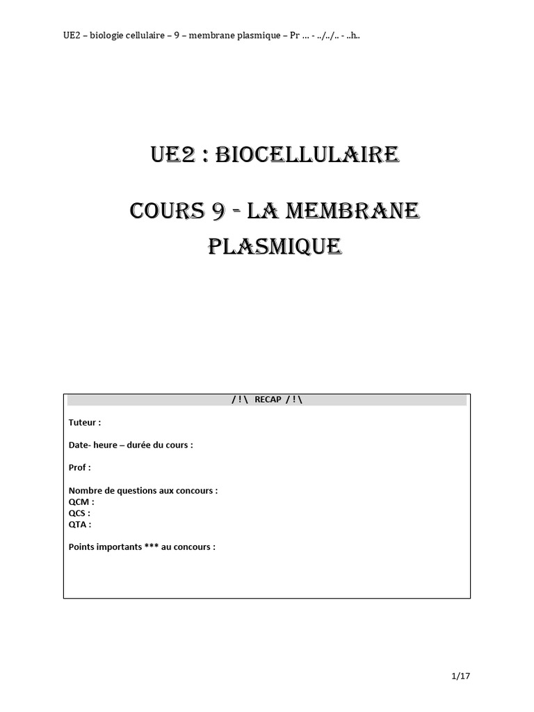 UE2 La-Membrane-Plasmique | PDF | Membrane cellulaire | Lipide