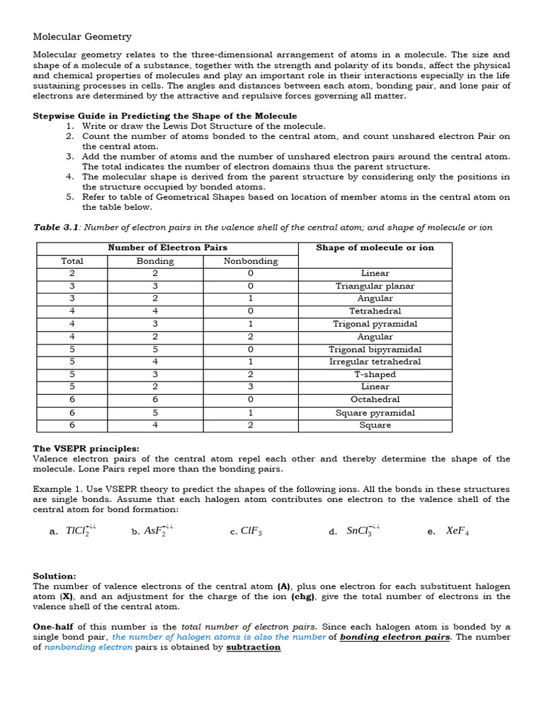 Q2 Chem 1 Molecular Geometry Handouts | PDF | Chemical Bond | Molecules