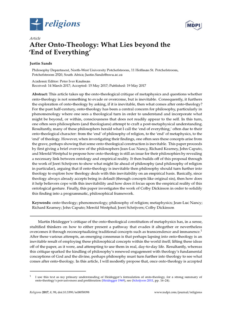 After Onto Theology What Lies Beyond The | PDF | Transcendence ... After Onto Theology What Lies Beyond The | PDF | Transcendence ...