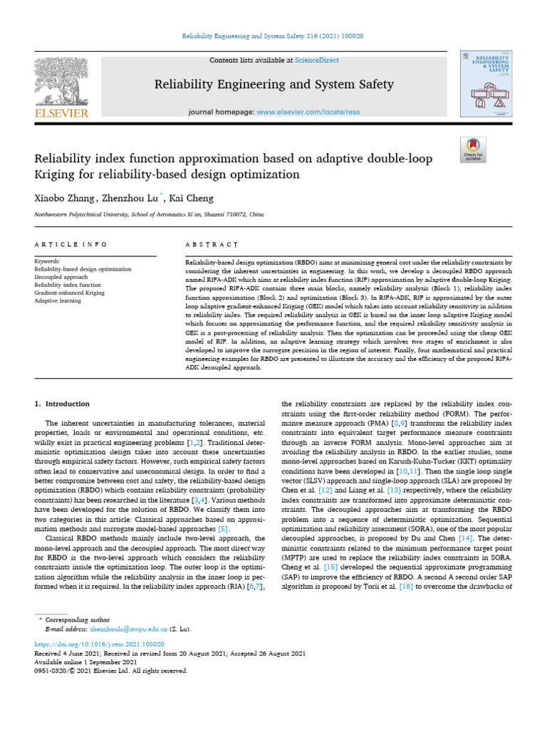 (2021) Reliability Index Function Approximation Based On Adaptive Double-Loop Kriging For ...