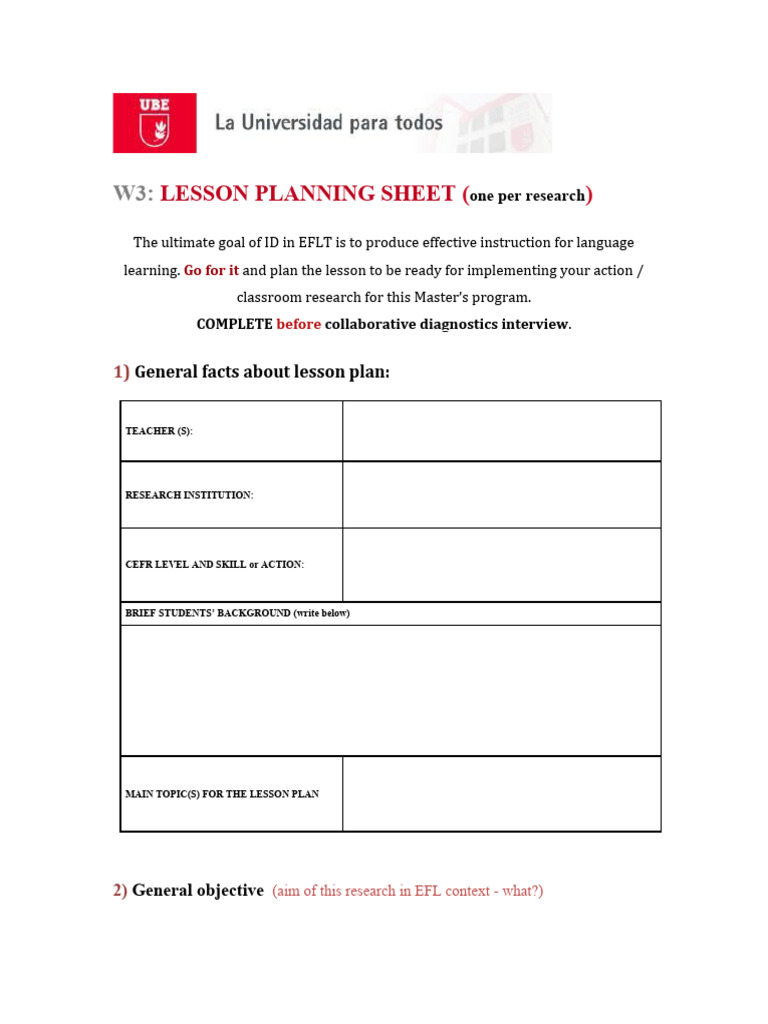 Ube - Session 3 - Lesson Planning Sheet | Download Free PDF | Lesson ...