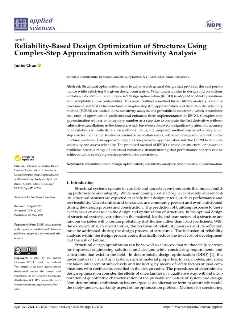 2021 Reliability Based Design Optimization Of Structures Using Complex Step Approximation With