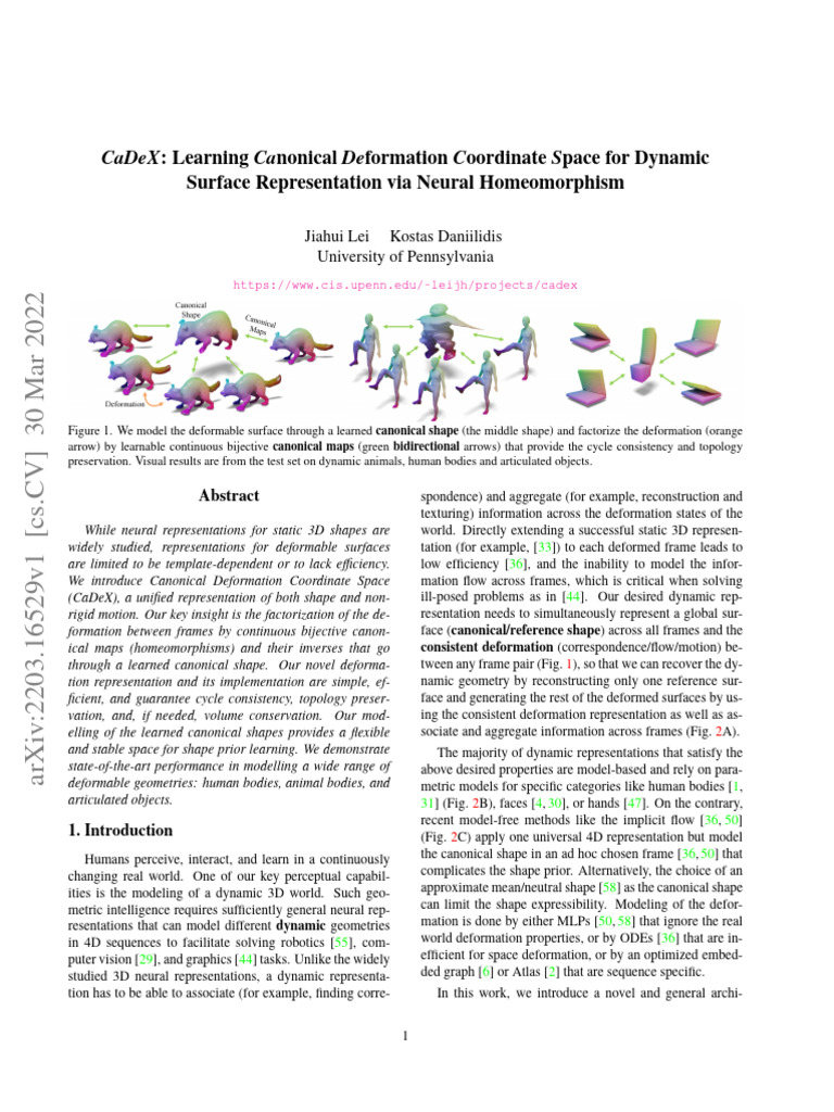 Cadex: Learning Canonical Deformation Coordinate Space For Dynamic Surface Representation Via ...
