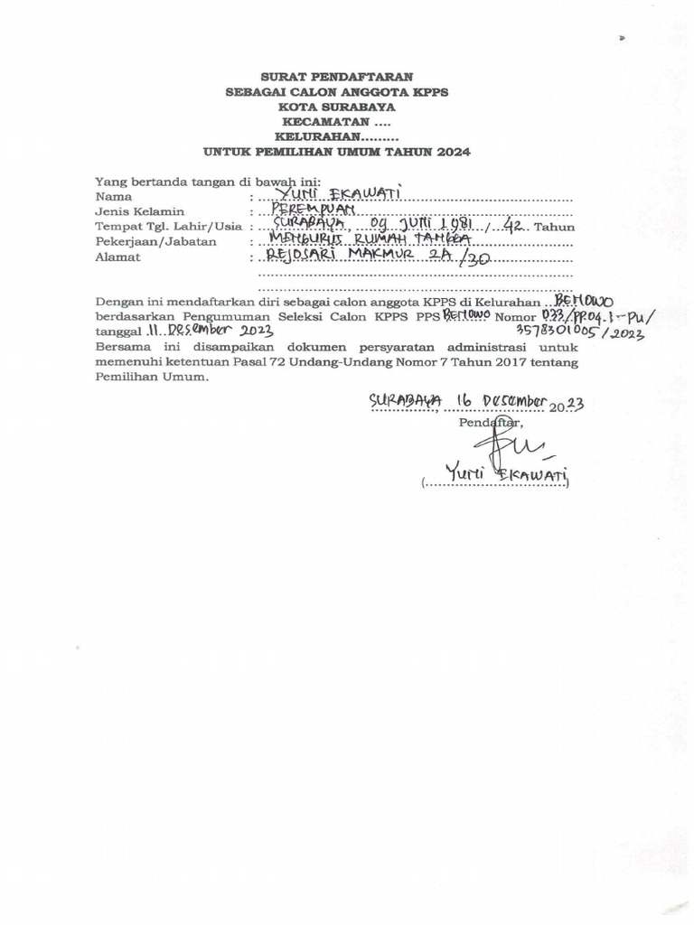 Surat Pendaftaran | PDF
