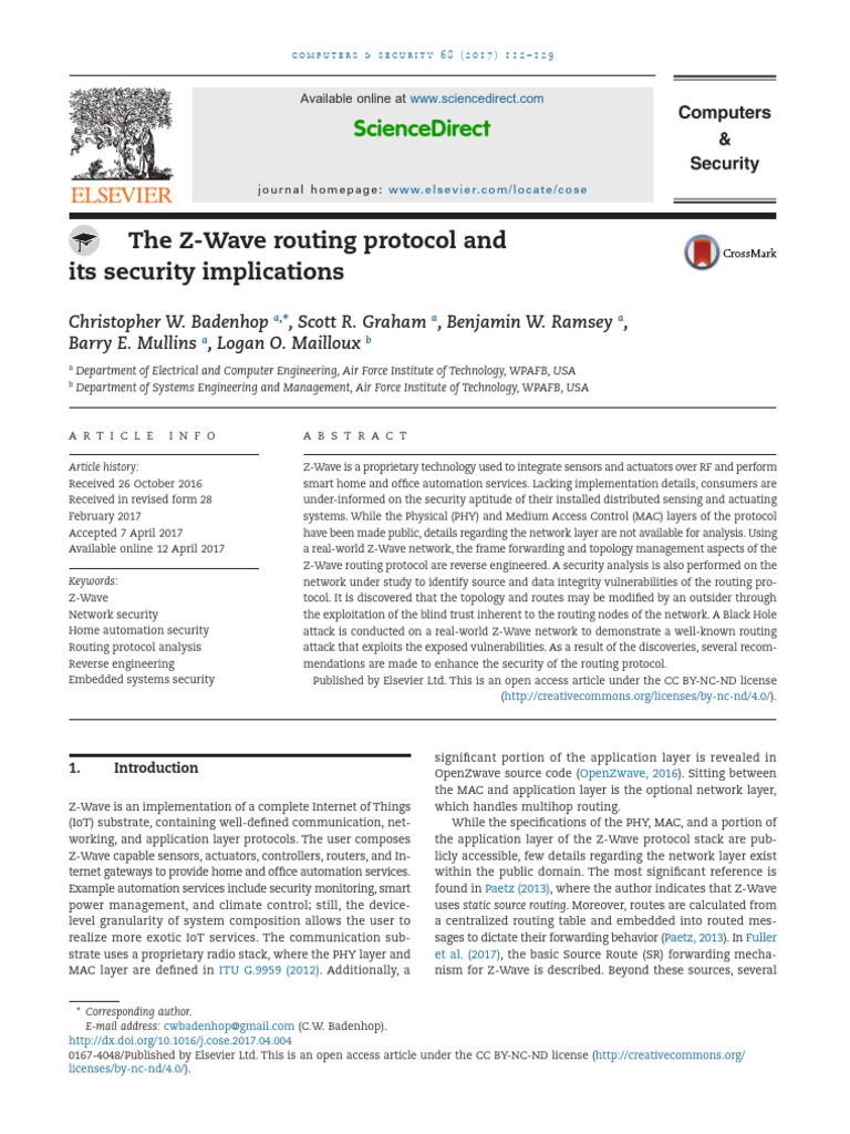 The Z-Wave Routing Protocol and Its Security Impli | Download Free PDF | Network Topology ...