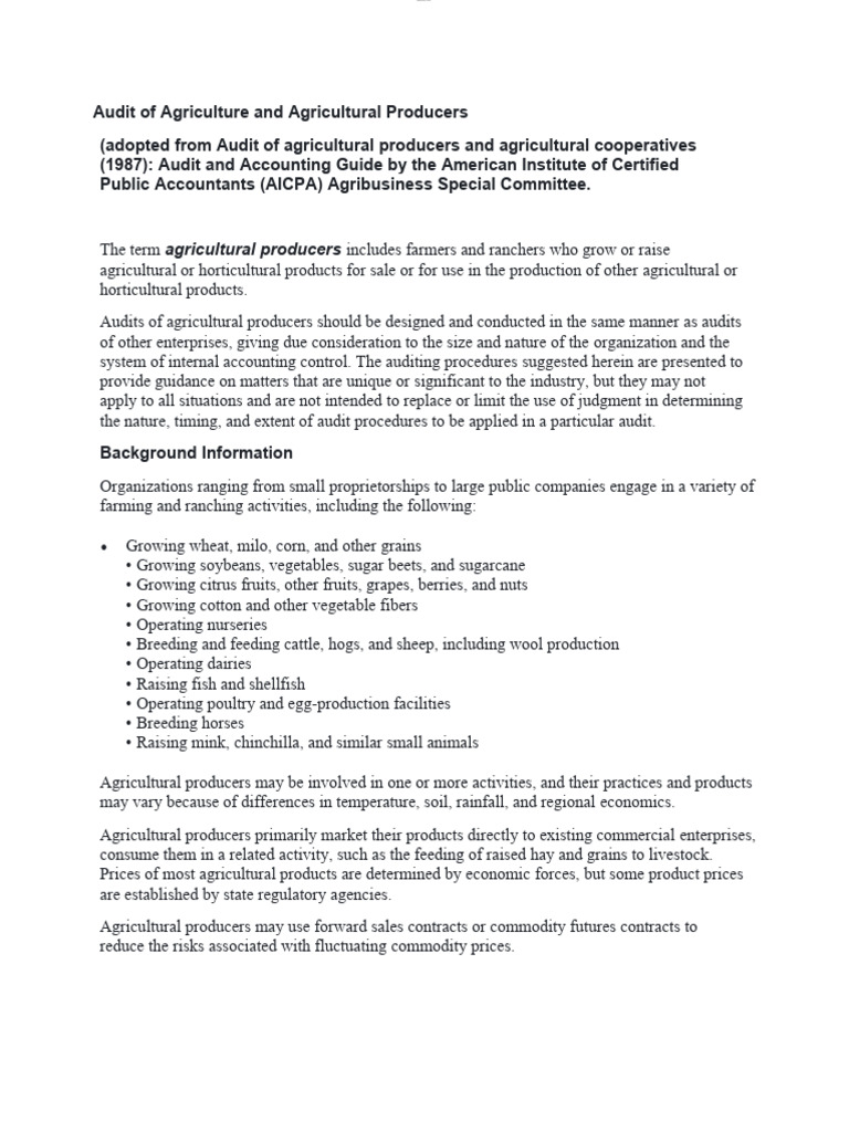 Audit in Agricultural Sector PDF | PDF | Agriculture | Depreciation