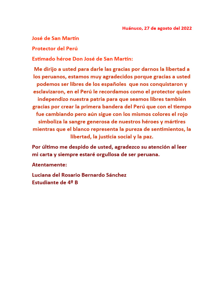 Carta A Don José de San Martín | PDF
