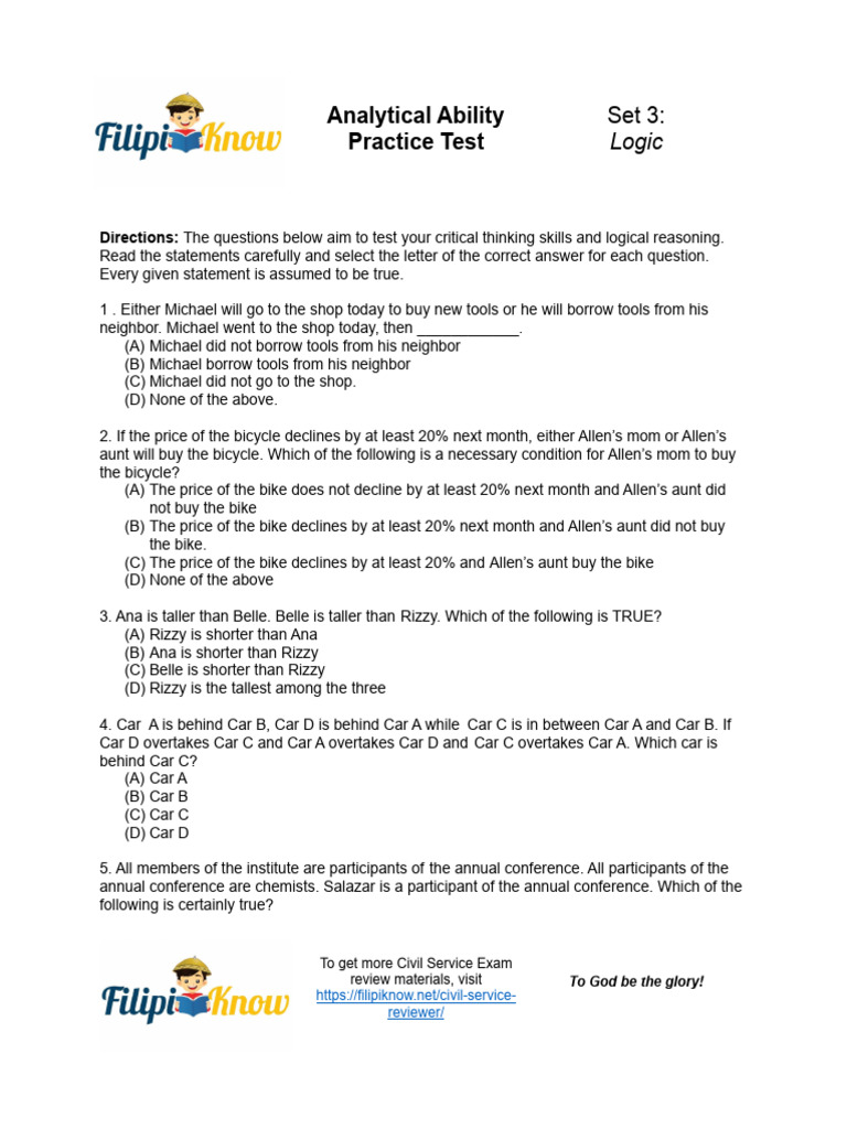 Analytical Ability Practice Test Set 3 | PDF