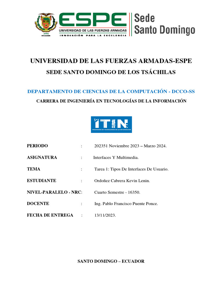 Ordoñez - Kevin - Tarea 1 - Tipos de Interfaces de Usuario | PDF | Interfaz de usuario ...