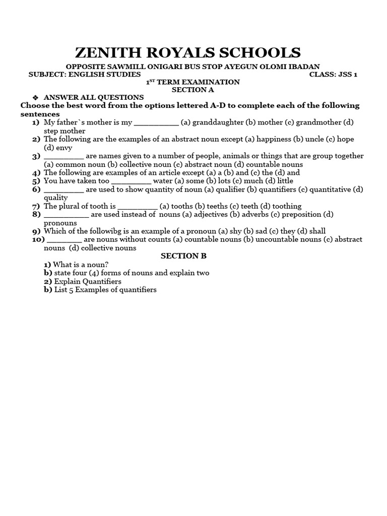 English Jss 1-3 and Ss 1 and 2 | PDF | Noun | Grammatical Gender