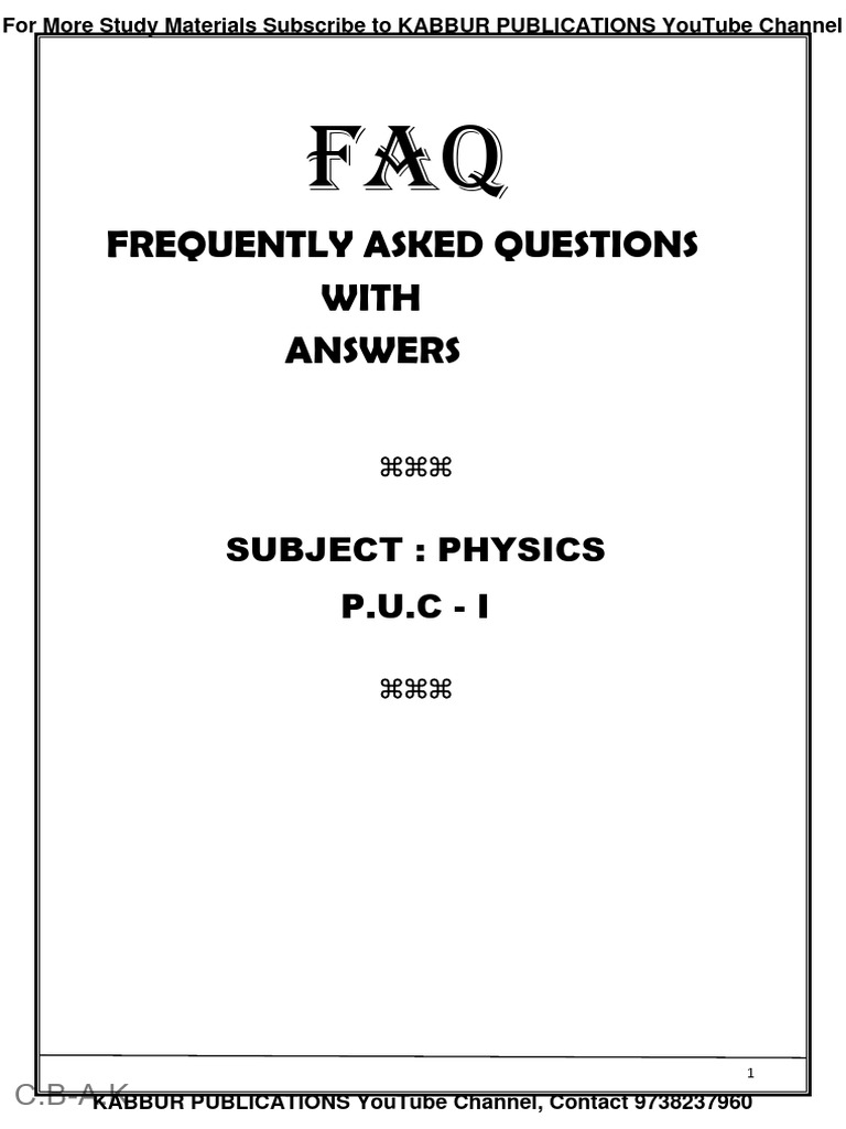 PUC I Phy Frequently Asked Qs and Answers | PDF | Velocity | Accuracy And Precision