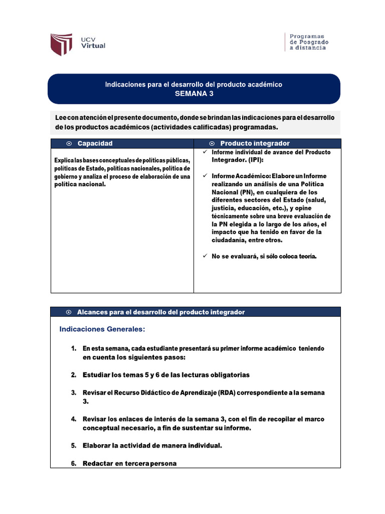 Indicaciones Producto Académico Semana 3 | PDF | Informática