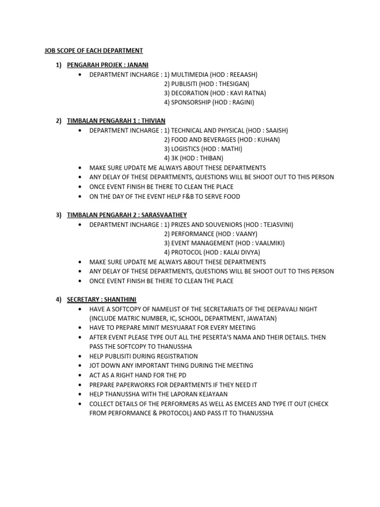 Job Scope of Each Department | PDF